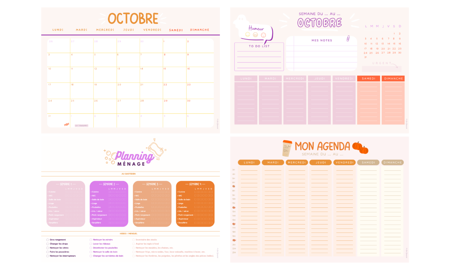 Organisation d'octobre - 24 templates à imprimer