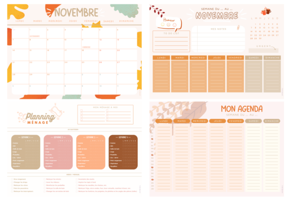 Organisation de novembre - 24 templates à imprimer