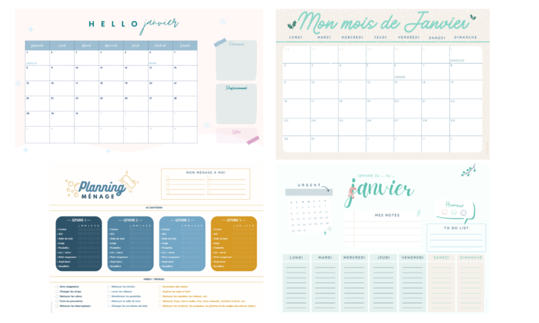 Organisation de janvier - 24 templates à imprimer