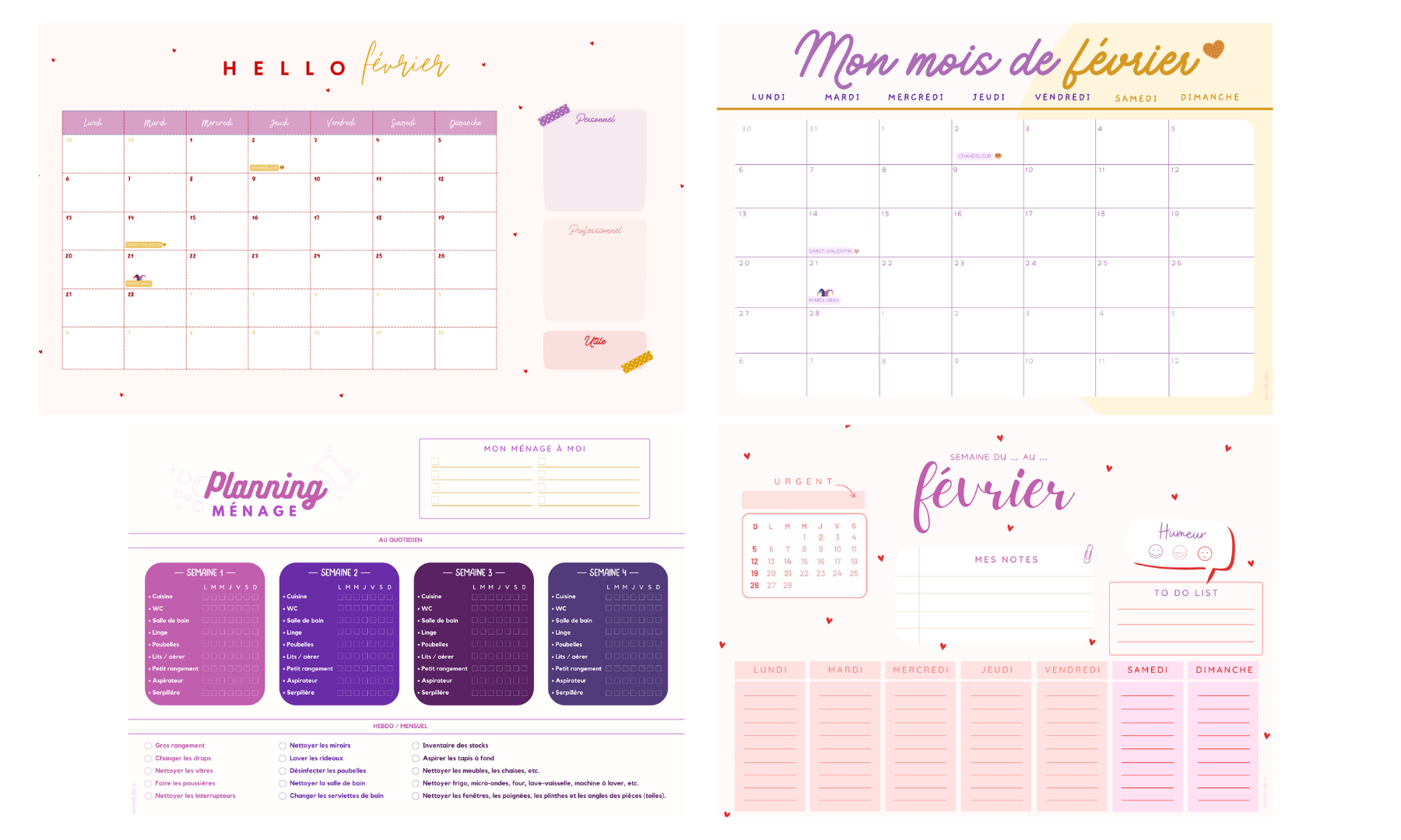 Organisation de février - 23 templates à imprimer