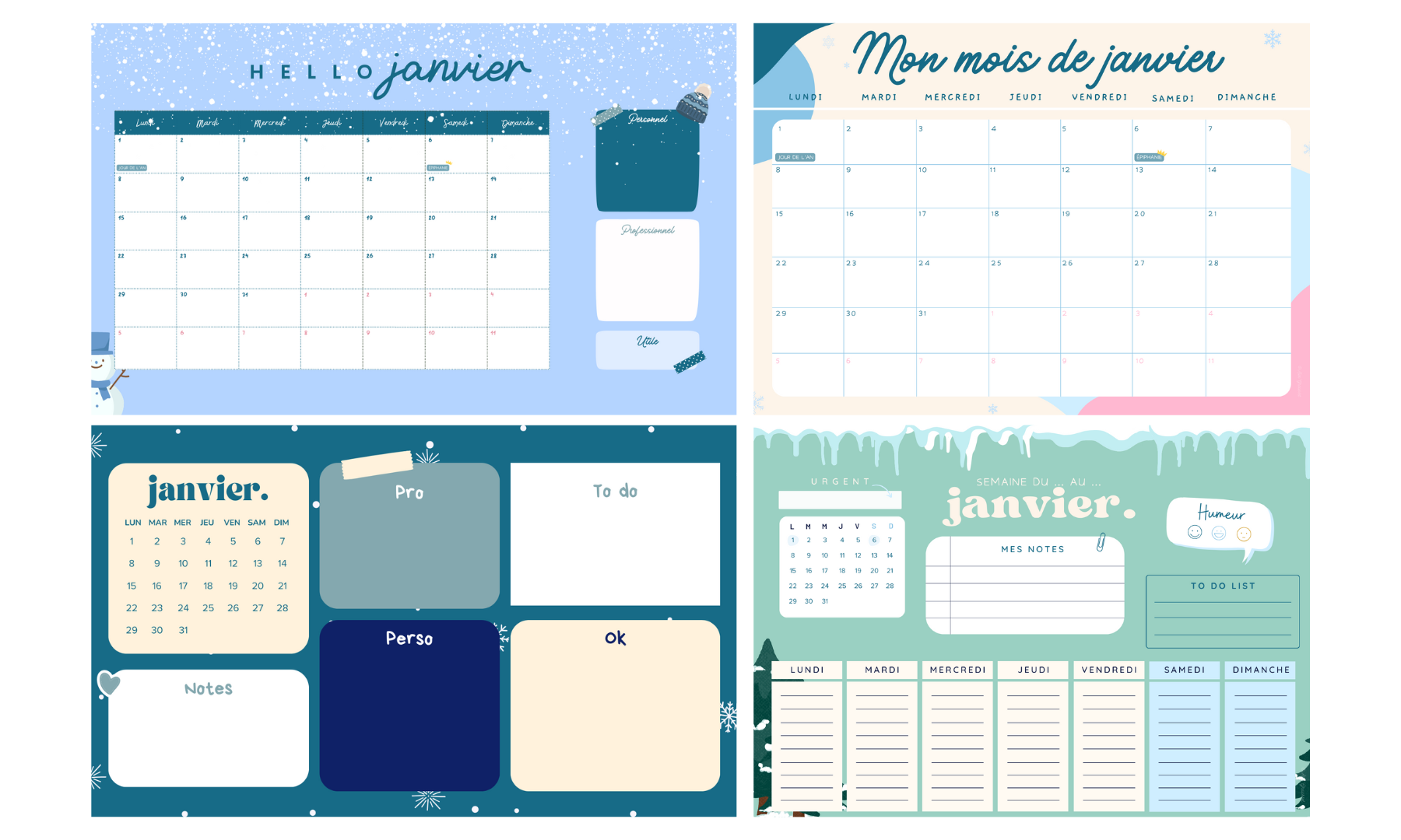 Organiser janvier - 51 templates à imprimer