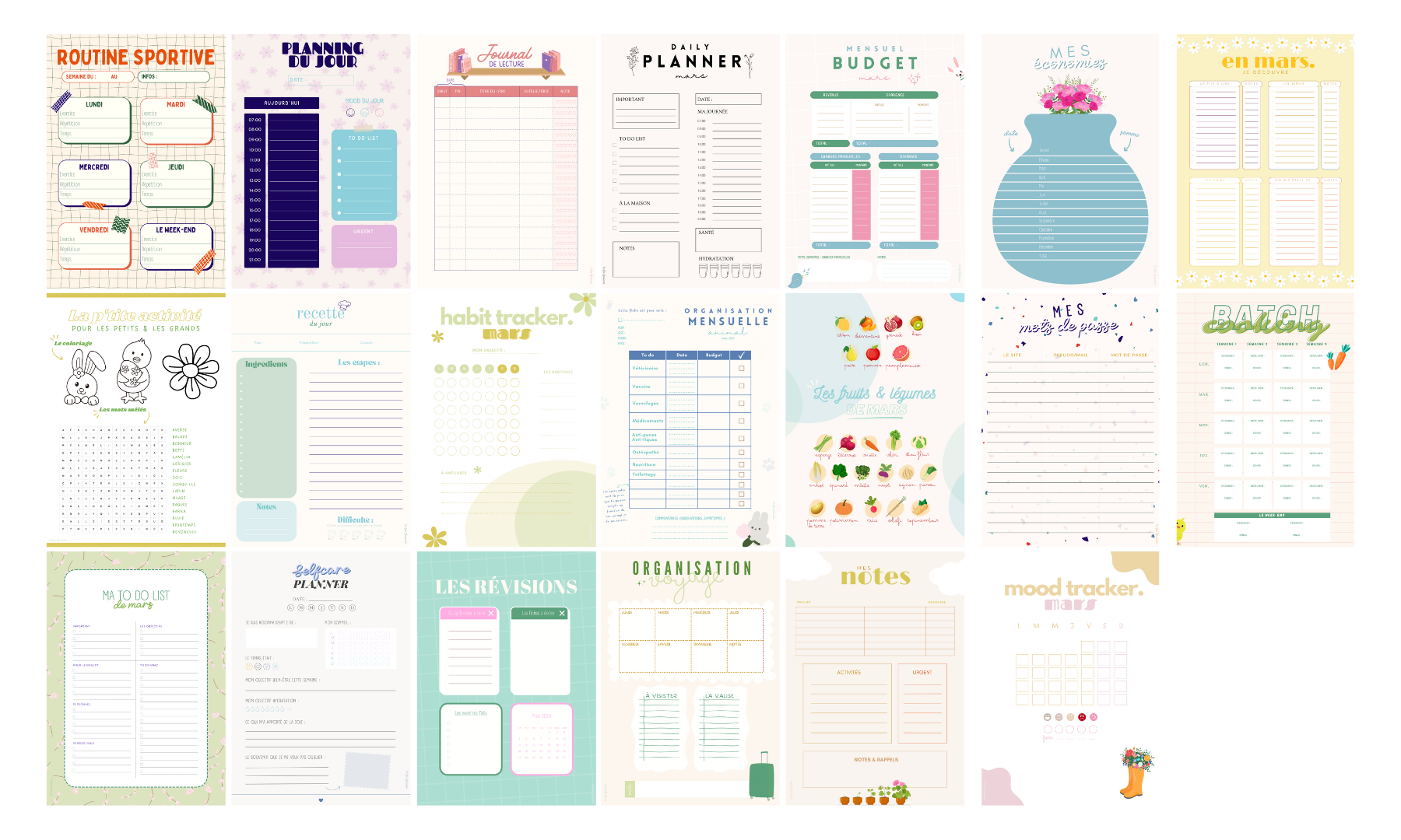 Organiser mars - 51 templates à imprimer